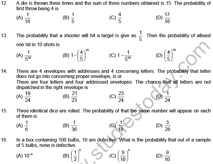 JEE Mathematics Probability MCQs Set C with Answers